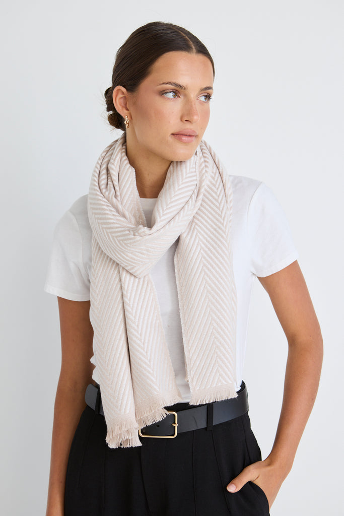 Shop Soft Cream Herringbone Winter Scarf | Flo & Frankie