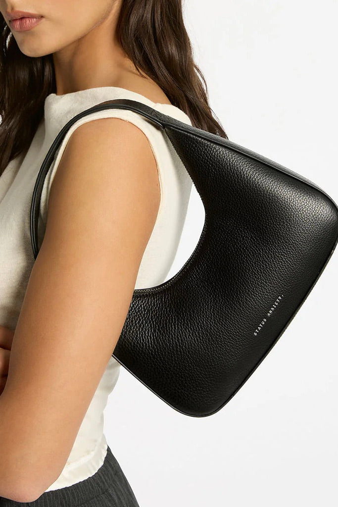 Shop Aurora Black Leather Structured Shoulder Bag | Flo & Frankie