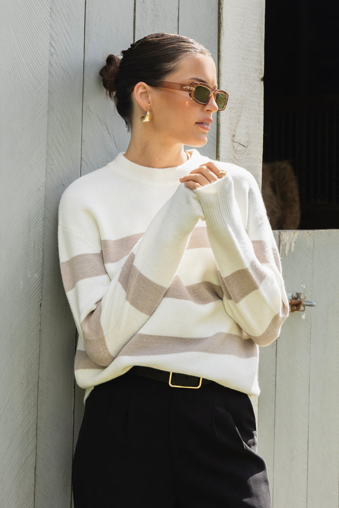 Shop True Natural Stripe Crew Knit Jumper | Flo & Frankie