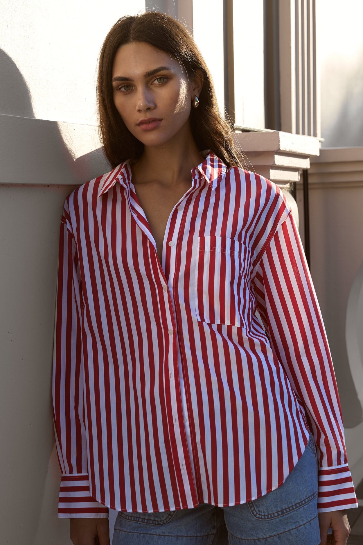Shop You Got This Red Stripe Oversized Shirt | Flo & Frankie