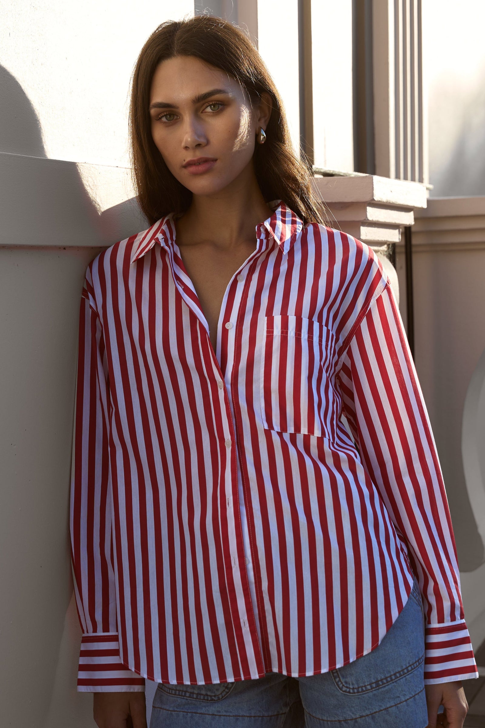Shop You Got This Red Stripe Oversized Shirt | Flo & Frankie