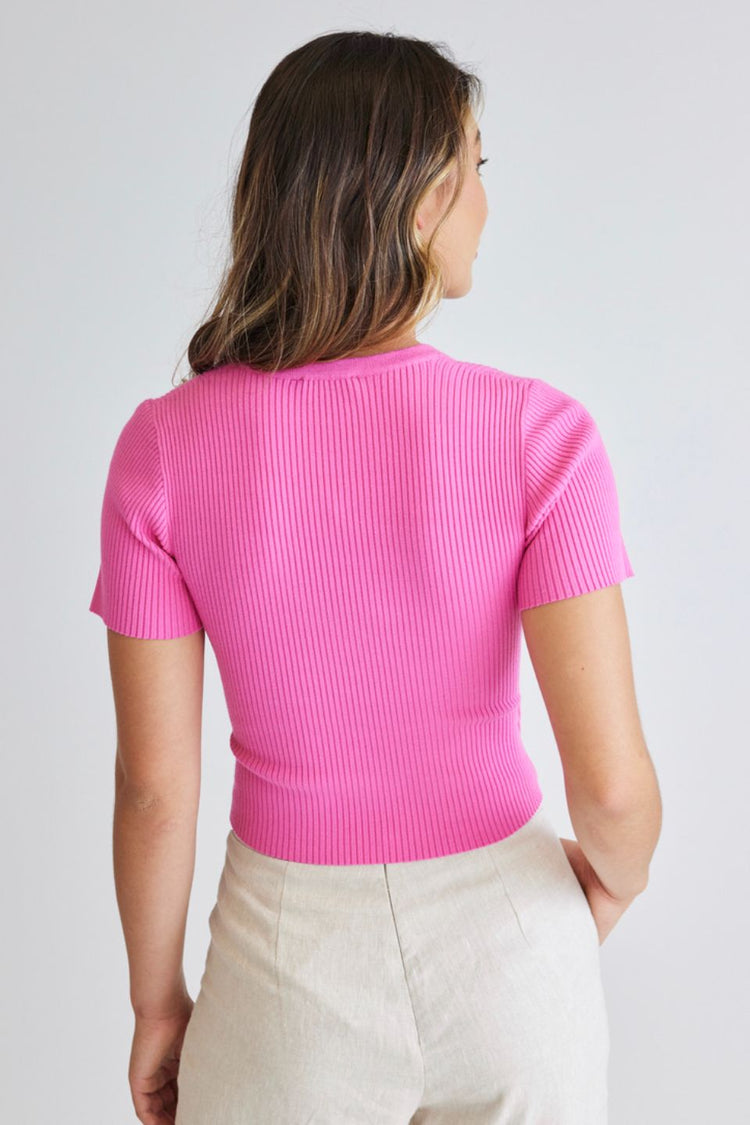 Shop So Good Pink SS Wrap Knit Top | Flo & Frankie