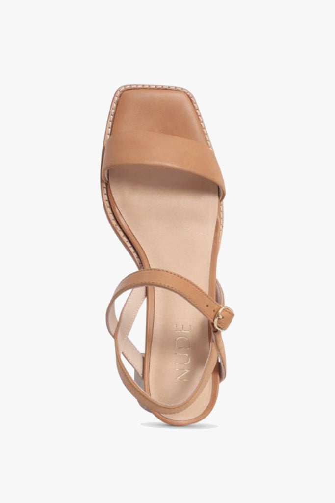 Shop Alisia Tan Square Toe Ankle Strap Mid Heel | Flo & Frankie