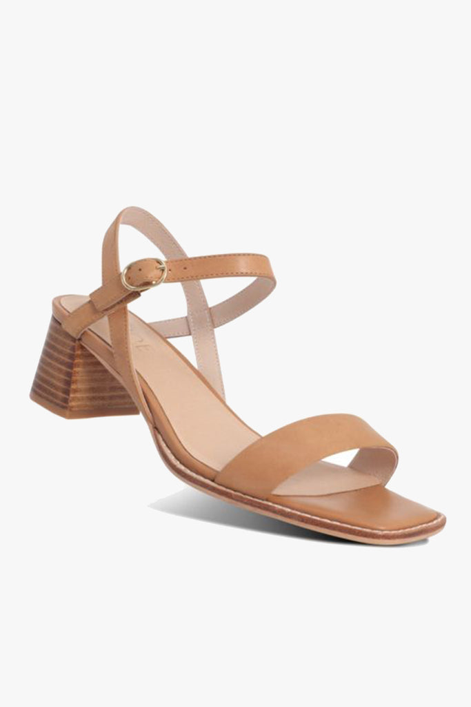 Shop Alisia Tan Square Toe Ankle Strap Mid Heel | Flo & Frankie
