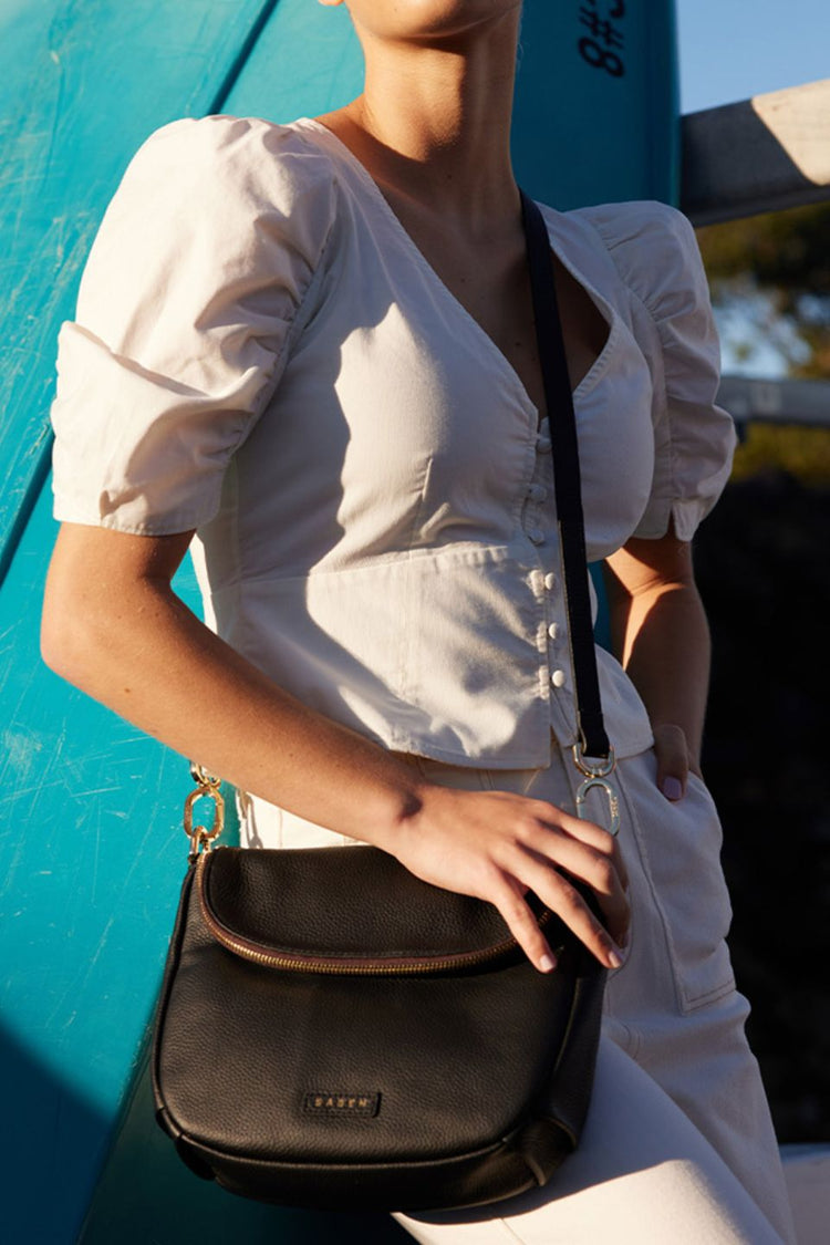 Shop FiFi Black Fold Over Leather Shoulder Bag Online | Flo & Fran