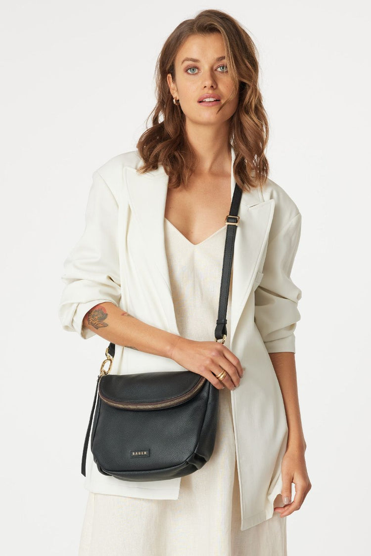 Shop FiFi Black Fold Over Leather Shoulder Bag | Flo & Frankie